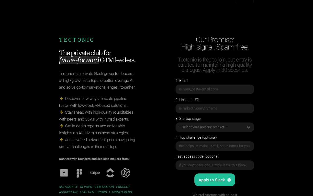 Tectonic - High-signal think tank for GTM leaders adopting AI